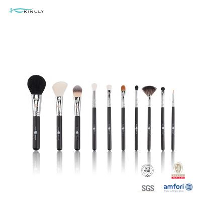 China Synthetic Hair 10pcs SGS Cosmetic Makeup Brush Black Wooden Handle for sale