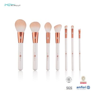 China Travel Synthetic Hair 7PCS Rose Gold Cosmetic Brush Wooden Handle for sale