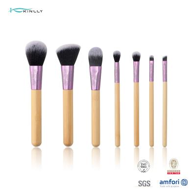 China Laser Logo Full Printing 7pcs Cosmetic Makeup Brush Set Wooden Handle for sale