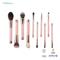 China Soft  100% Synthetic Hair 10pcs Travel Makeup Brush Set With Pink Plastic Handle for sale