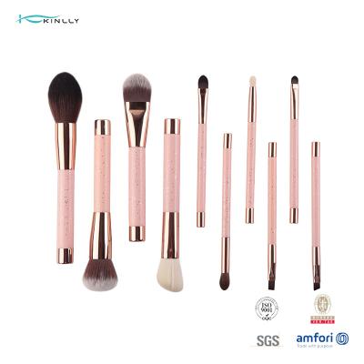 China Soft  100% Synthetic Hair 10pcs Travel Makeup Brush Set With Pink Plastic Handle for sale