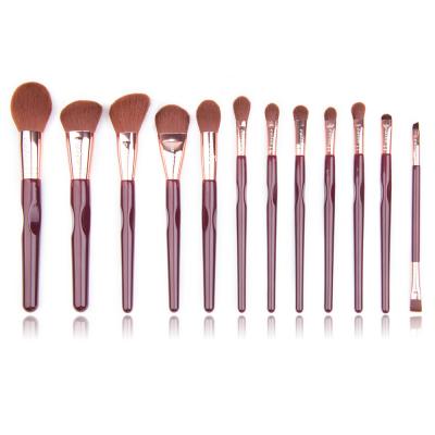 China 12pcs Three Concave Synthetic Hair Makeup Brush With Wooden Handle for sale