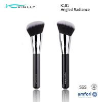 China Large Angled Luxury Makeup Brush With Copper Ferrule Wooden Handle for sale