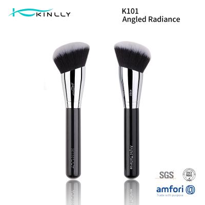 China Large Angled Luxury Makeup Brush With Copper Ferrule Wooden Handle for sale