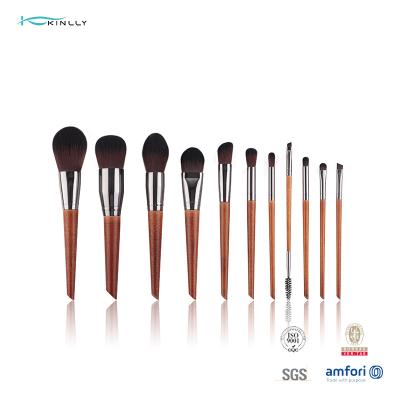 China ISO9001 Synthetic Hair Makeup Brush Aluminium Ferrulee Wooden Handle for sale