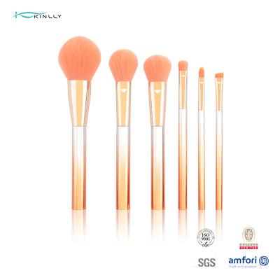 China Clear Plastic Handle Travel Makeup Brush 6PCS Orange Nylon Hair for sale