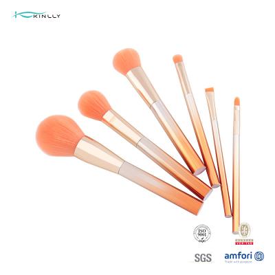 China Aluminum Ferrule Face Makeup Brush Set 6PCS Plastic Handle Soft Synthetic Hair for sale