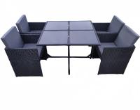 China Waterproof Rattan Coffee Table Chair Sets For Outdoor Dining And Relaxing Table Chair Ottoman Sets Wholasale Factory for sale