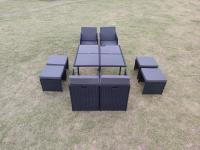 China Waterproof Rattan Coffee Table Chair Sets For Outdoor Dining And Relaxing Table Chair Ottoman Sets Wholasale Factory for sale
