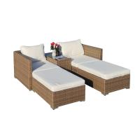 China Patio Wicker Cushioned Rattan Lounge Daybed Vine Woven Weaving Bed Garden Beach for sale