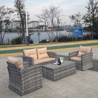 China Rectangular Aluminum Frame Rattan Outdoor Sofa Chair Coffee Table Set UV Weather Resistant High Quality Furniture for sale