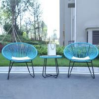 China Outdoor PE Rattan Woven Coffee Table Chair Colorful Furniture Set Tempered Glass Tabletop for sale