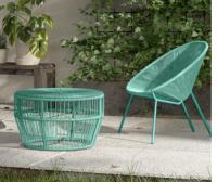 China Appealing Design PE Rattan Woven Coffee Table Chair Hot Sale Best Design Colorful Furniture Set Tempered Glass Tabletop for sale