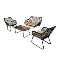 China CE BSCI Black Steel Plating PE Rattan Outdoor Woven Coffee Table Chair Sofa for sale