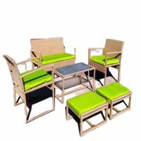 China Handmade Rattan Woven Coffee Table Chair For Outdoor Dining And Relaxing Table Chair Ottoman Furniture Sets for sale
