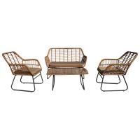 China Garden Rattan Dining Table And Chairs Steel PE Rattan Woven Coffee Table Chair Sofa for sale