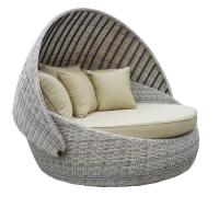 China Round Rattan Lounge Chair Sunbed Waterproof Beach Chair Garden Daybed Vine Woven for sale