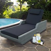 China Chaise Lounge Outdoor Rattan Wicker Sun Bed Hotel Wooden Backrest Adjustable for sale