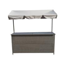 China Rattan Effect Night Club Bar Counter Tiki Outdoor Rattan Bar Furniture With Roof Garden Rattan Table Bar Table Canopy for sale