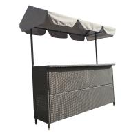China Rattan Effect Night Club Bar Counter Tiki Outdoor Rattan Bar Furniture With Roof Garden Rattan Table Bar Table Canopy for sale