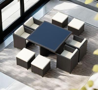 China CE BSCI Wicker Dining Desk Outdoor Garden Patio Cubic Table Set Commercial for sale