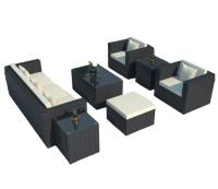 China Luxury Modern Patio Garden Furniture Black Rattan Outdoor Sofa Coffee Table Set Steel Rattan Chair Outdoor Furniture for sale