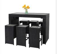 China ODM OEM Rattan Woven Outdoor High Table And Bar Stools Leisure Hotel Dining Set Courtyard Patio for sale