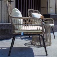 China Garden Table Chairs Rattan Set Patio Dining Chair Rope Woven Beach Chair Wood for sale