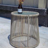 China Garden Table Chairs Rattan Set Patio Dining Chair Rope Woven Beach Chair Wood for sale