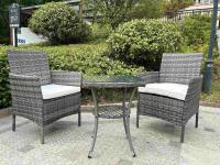 China Grey 2 Seater Rattan Table And Chairs Bistro Patio Seating Chair Garden Relaxation Furniture for sale