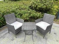 China Grey 2 Seater Rattan Table And Chairs Bistro Patio Seating Chair Garden Relaxation Furniture for sale