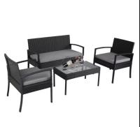 China 4 Or 6 Pieces Rattan Furniture Sets Outdoor Table And Chair ottoman stool Set Balcony Furniture Sets for sale