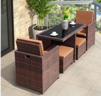 China 5 Pieces Black Outdoor Wicker Sofa Table Ottoman Garden Sets Sofa Rattan for sale