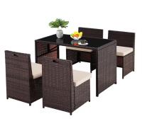 China 5 Piece Pe Rattan Furniture Dining Tables And Chairs Aluminum Waterproof Outside Patio Lounge Outdoor for sale