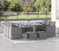 China Rattan Wicker Dining Table Furniture Set Metal Lounge Lounger Ottoman Footrest Sofa 11pcs for sale