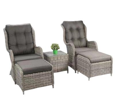 China 2 Seater Rattan Balcony Sofa 2 Chairs 2 Footrest 1 Table Pe Wicker Bistro Set for sale
