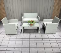 China White Rattan Superior Garden Patio Set 4pc Wide Armrest Sofa Set Chair Table Set for sale