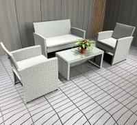 China White Rattan Superior Garden Patio Set 4pc Wide Armrest Sofa Set Chair Table Set for sale