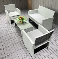 China White Rattan Superior Garden Patio Set 4pc Wide Armrest Sofa Set Chair Table Set for sale