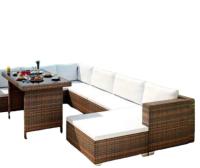 China Wicker Rattan Corner Patio Set Garden Modern Home Style Furniture Brown With Fire Pit Table Patio for sale
