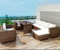 China Wicker Rattan Corner Patio Set Garden Modern Home Style Furniture Brown With Fire Pit Table Patio for sale