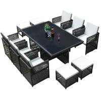 China Patio Table And Chair Square Rattan Dining Set Wicker Garden Restaurant Rattan for sale
