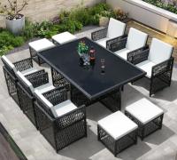 China Patio Table And Chair Square Rattan Dining Set Wicker Garden Restaurant Rattan for sale