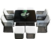 China Black Rattan Outdoor Dining Table Rattan Aluminium Frame Waterproof Cushion for sale