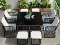 China Black Rattan Outdoor Dining Table Rattan Aluminium Frame Waterproof Cushion for sale