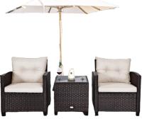China 3pc Patio Wicker Bistro Conversation Patio Balcony Poolside-2 Cushioned Armchairs Glass Topped Table Outdoor Rattan Sofa for sale