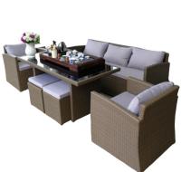 China Pe 3 Piece Patio Wicker Rattan Sofa Set Outdoor Dining Table Chairs Furniture Set for sale