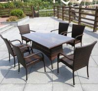 China Grey 6 Seater Outdoor Dining Set Table Rectangular Desk Villa Courtyard Rattan for sale