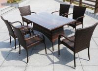China Grey 6 Seater Outdoor Dining Set Table Rectangular Desk Villa Courtyard Rattan for sale