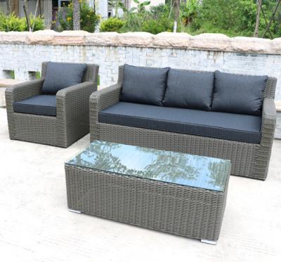 China 3 Seater Rattan Outdoor Sofa Terrace Furniture Garden Rope Leisure Black Wicker for sale